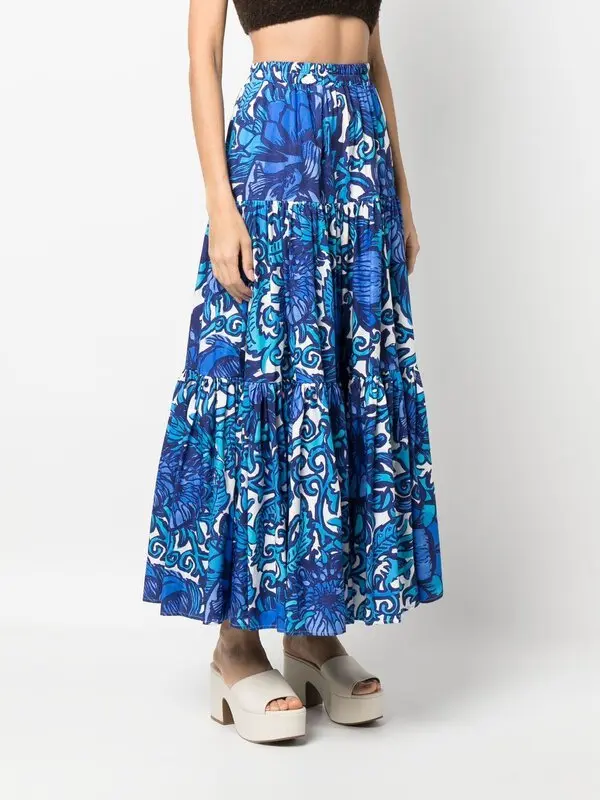 La DoubleJ Graphic-print Tiered Skirt