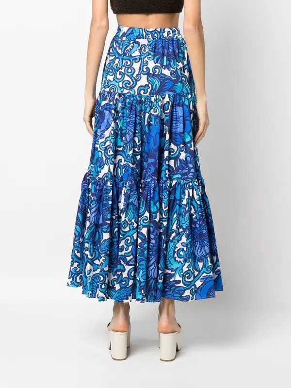 La DoubleJ Graphic-print Tiered Skirt