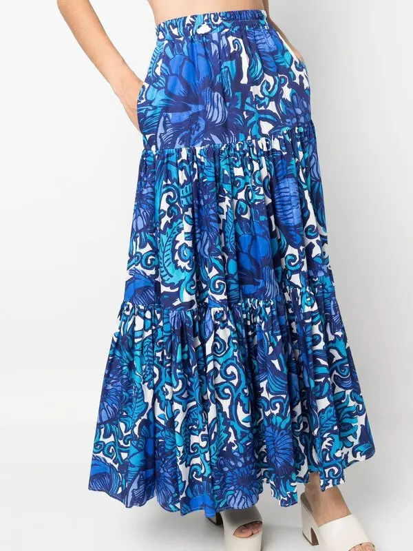 La DoubleJ Graphic-print Tiered Skirt