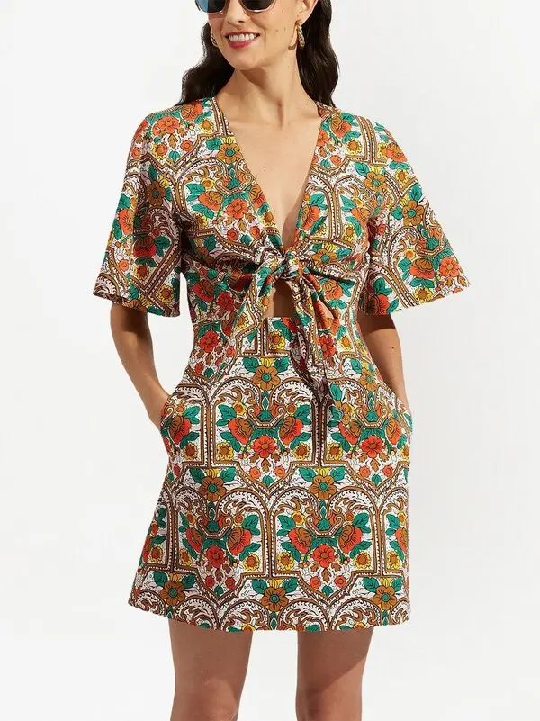 La DoubleJ Peek-a-boo Floral-print Short Dress - Neutrals