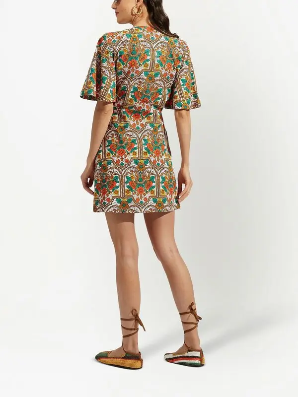 La DoubleJ Peek-a-boo Floral-print Short Dress - Neutrals