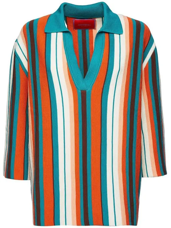 La DoubleJ Bay Striped Polo Jumper - Red
