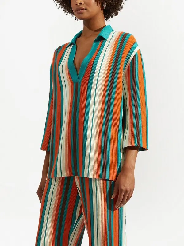 La DoubleJ Bay Striped Polo Jumper - Red