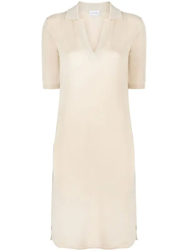 Calvin Klein Short-Sleeve Knitted Dress In Neutrals - 79% Off | Editorialist