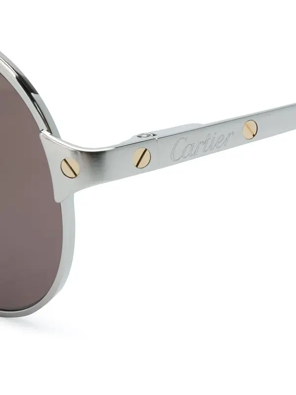 Cartier Santos De Two Bridge Eyewear Sunglasses Silver Brown Lens Cartier - Aviator - Metal Champagne Brown - Santos de  main image 4
