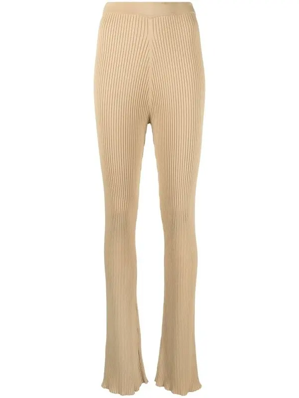 Nanushka Ribbed-knit Flared Trousers - Neutrals