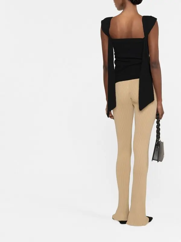 Nanushka Ribbed-knit Flared Trousers - Neutrals