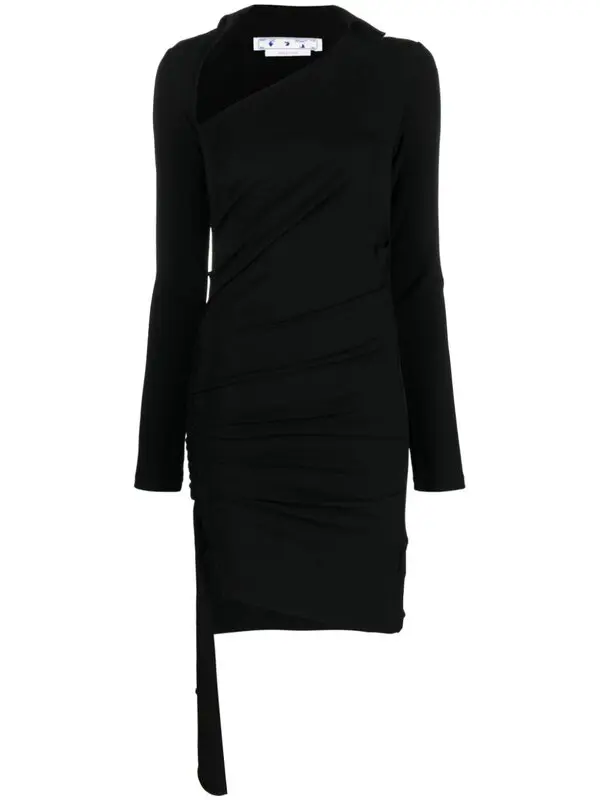Off-White Asymmetric Ruched Minidress - Black