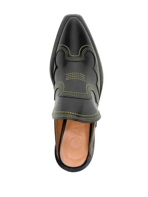 GANNI Embroidered Western Mules - Black