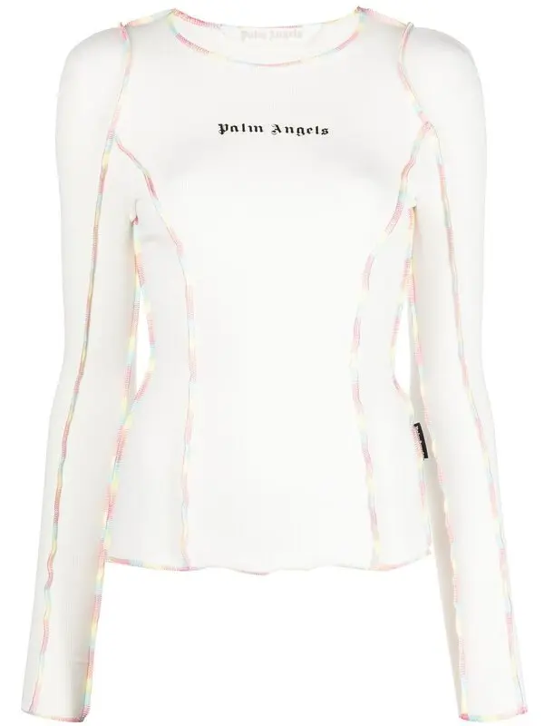 Palm Angels Rainbow Stitch Logo-print Top - White