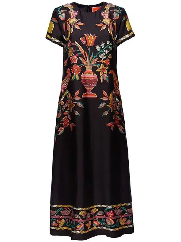 La DoubleJ Graphic-print Silk Midi Dress - Black