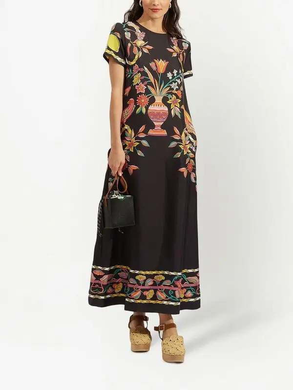 La DoubleJ Graphic-print Silk Midi Dress - Black