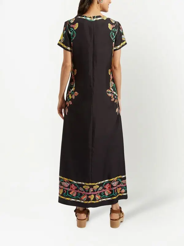La DoubleJ Graphic-print Silk Midi Dress - Black