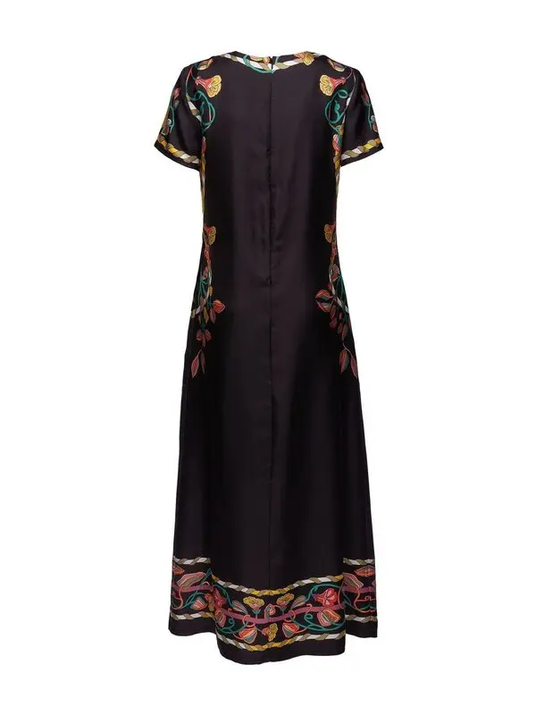 La DoubleJ Graphic-print Silk Midi Dress - Black
