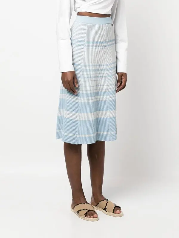 Elisabetta Franchi Striped Ribbed Midi Skirt - Blue