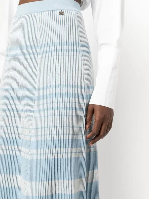 Elisabetta Franchi Striped Ribbed Midi Skirt - Blue