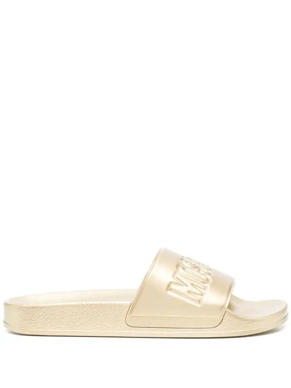 Moschino Embossed Logo Slides - Gold