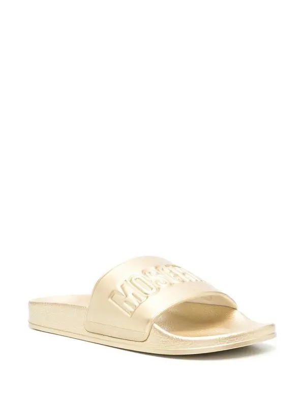 Moschino Embossed Logo Slides - Gold