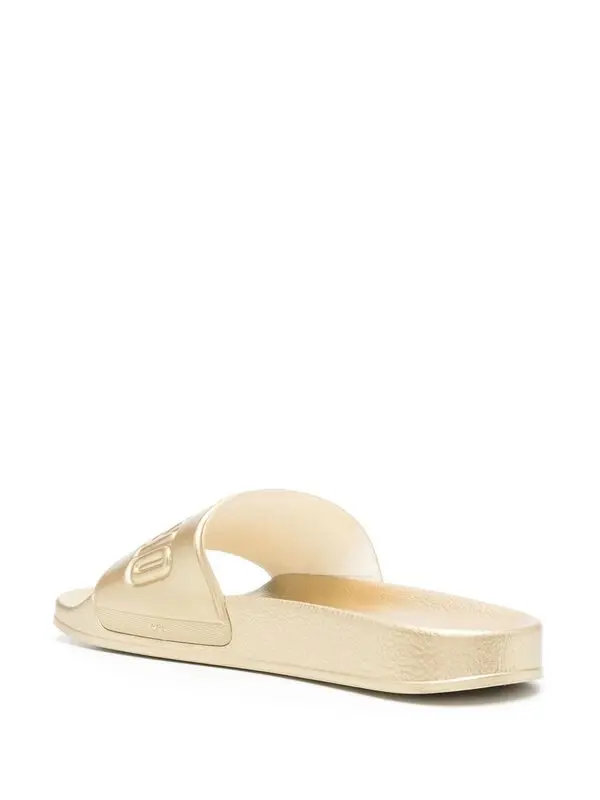 Moschino Embossed Logo Slides - Gold