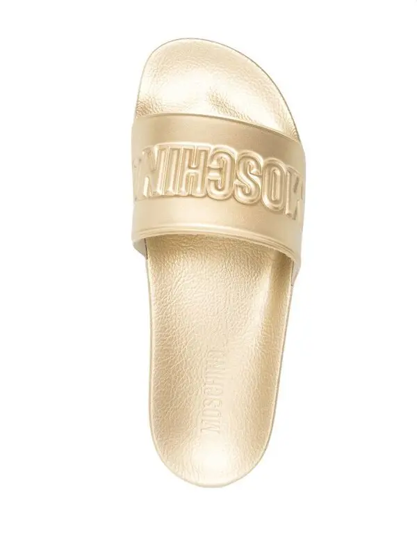 Moschino Embossed Logo Slides - Gold