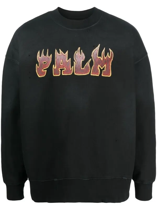 Palm Angels Logo Flames Cotton Sweatshirt