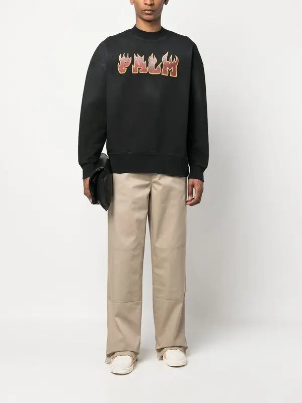 Palm Angels Logo Flames Cotton Sweatshirt