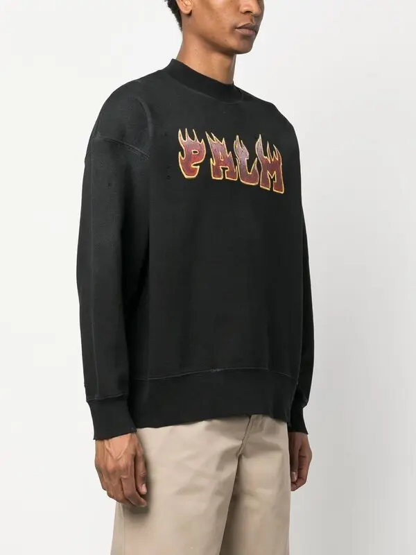 Palm Angels Logo Flames Cotton Sweatshirt