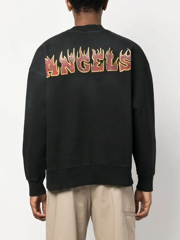 Palm Angels Logo Flames Cotton Sweatshirt