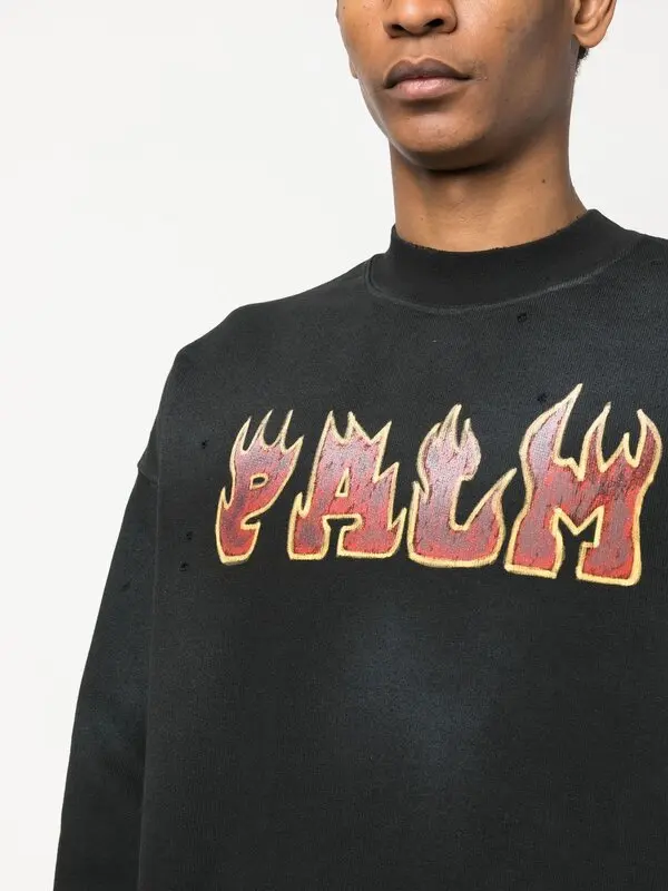 Palm Angels Logo Flames Cotton Sweatshirt