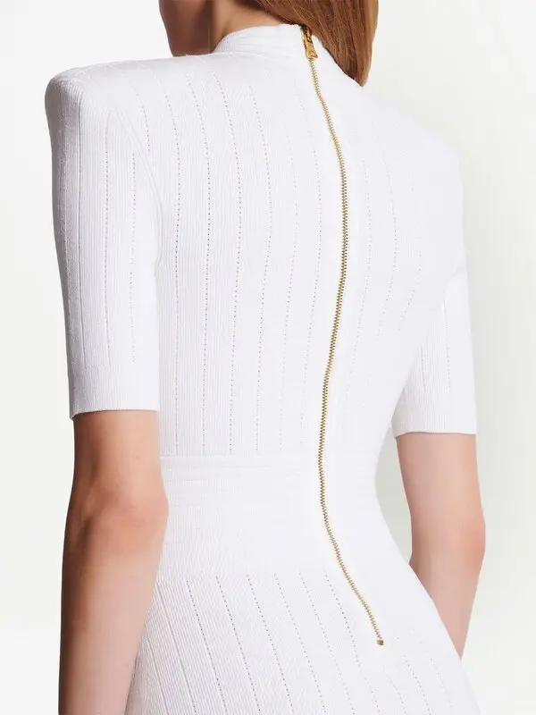Balmain Knitted Mini Dress With Gold-tone Buttons - White