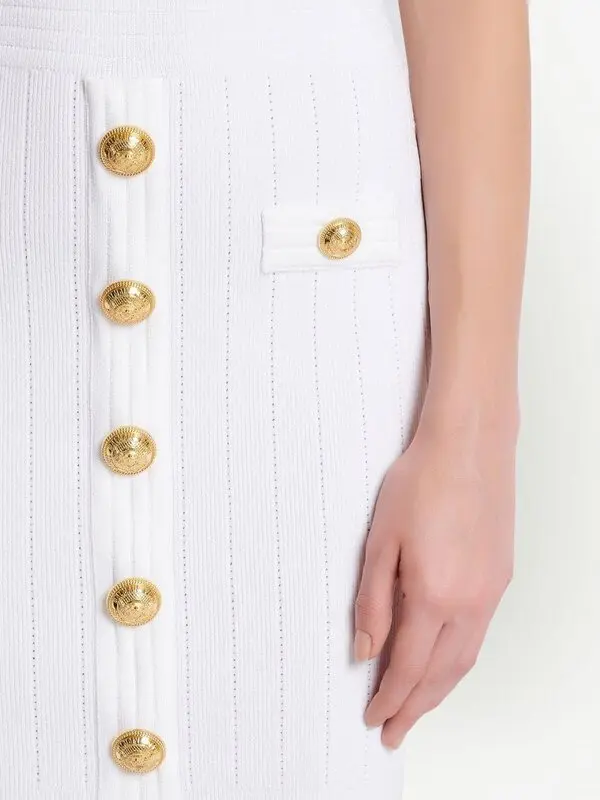 Balmain Knitted Mini Dress With Gold-Tone Buttons - White - 29% Off |  Editorialist