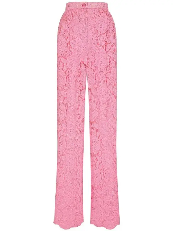 Dolce & Gabbana Floral-lace Flared Trousers - Pink