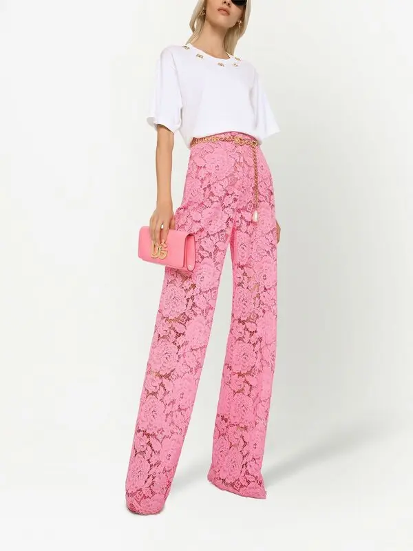 Dolce & Gabbana Floral-lace Flared Trousers - Pink
