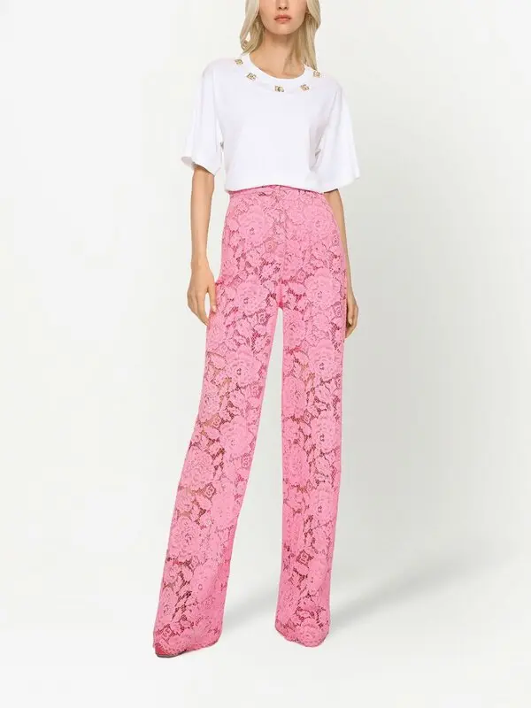Dolce & Gabbana Floral-lace Flared Trousers - Pink