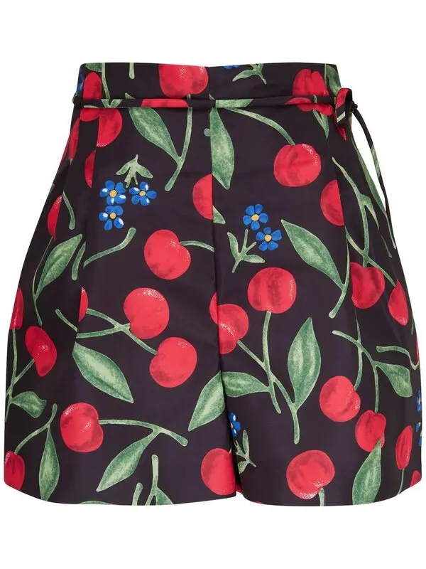 Carolina Herrera Cherry-print Tie-waist Shorts - Black