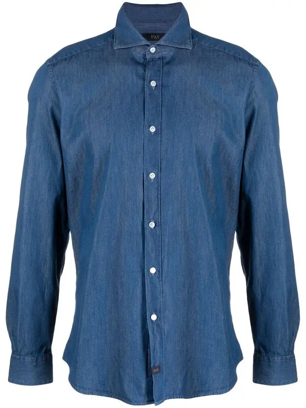 FAY Slim-fit Denim Cotton Shirt - Blue