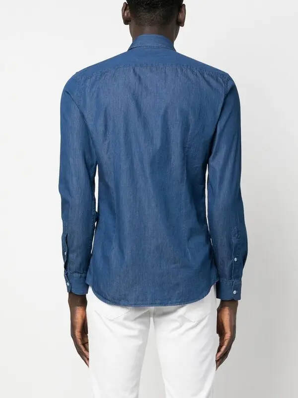 FAY Slim-fit Denim Cotton Shirt - Blue