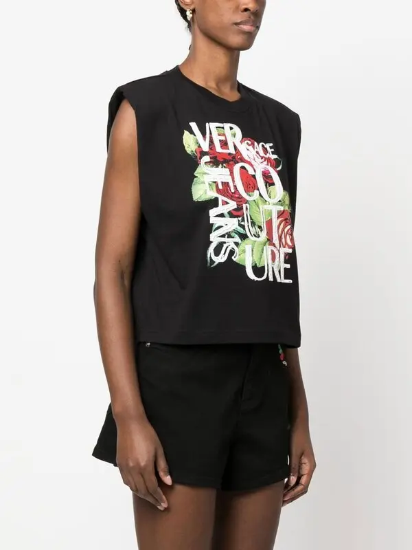Versace Cotton Logo Print Sleeveless T-shirt