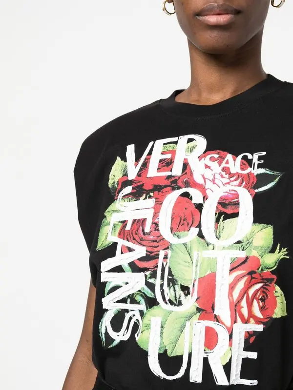Versace Cotton Logo Print Sleeveless T-shirt