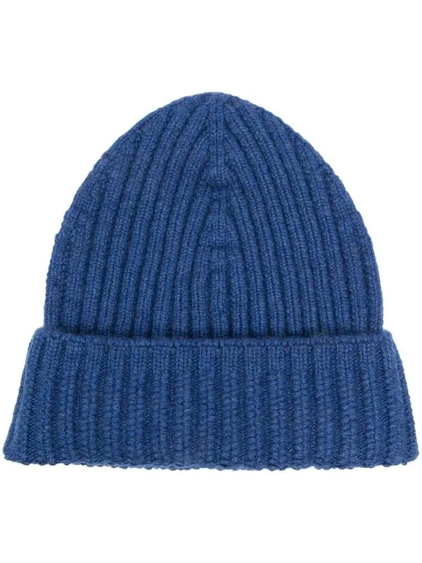 BARRIE Ribbed Cashmere Beanie - Blue