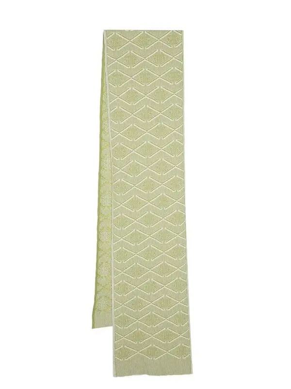 BARRIE Monogram Cashmere- Lambs Wool Blend Scarf - Green