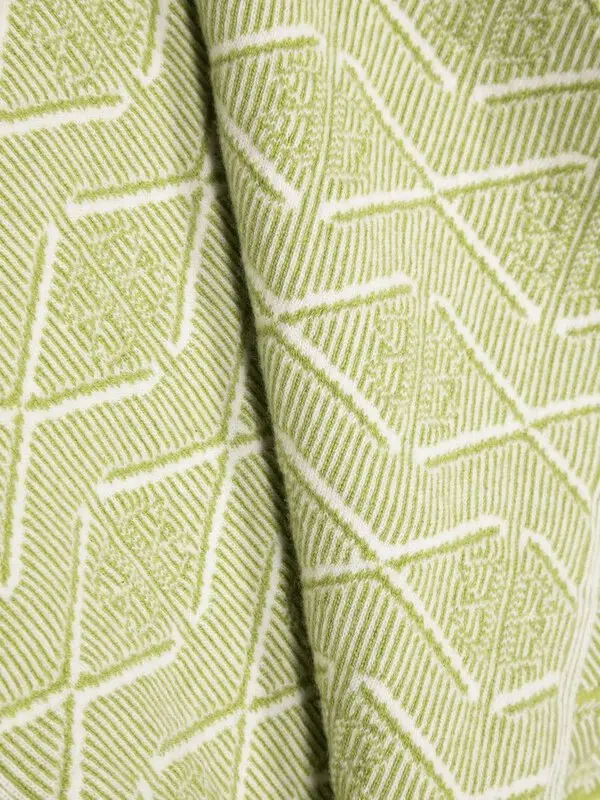 BARRIE Monogram Cashmere- Lambs Wool Blend Scarf - Green