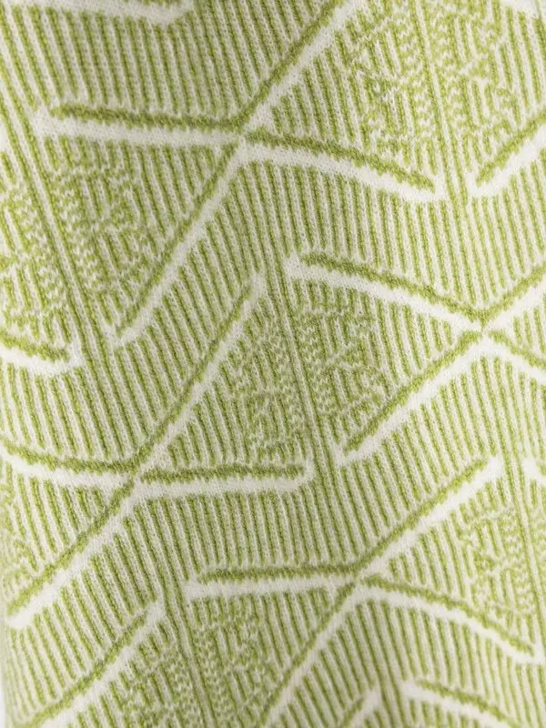 BARRIE Monogram Cashmere- Lambs Wool Blend Scarf - Green