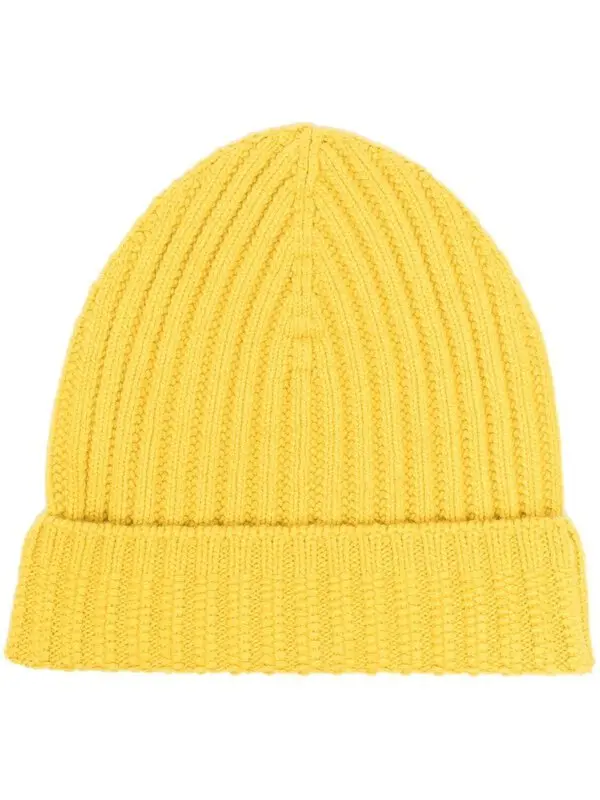 BARRIE Ribbed Cashmere Beanie - Yellow