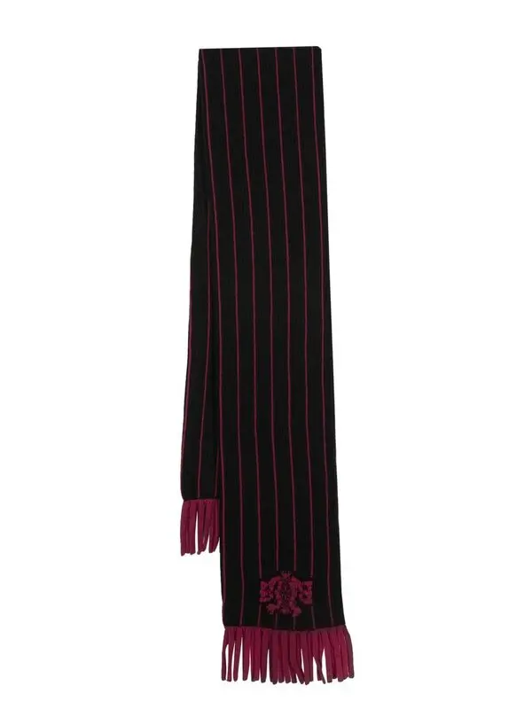 BARRIE Stripe-print Logo-crest Scarf - Black