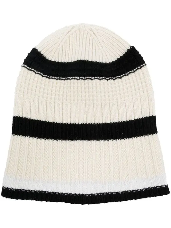 BARRIE Textured Stripes Cashmere Beanie - White