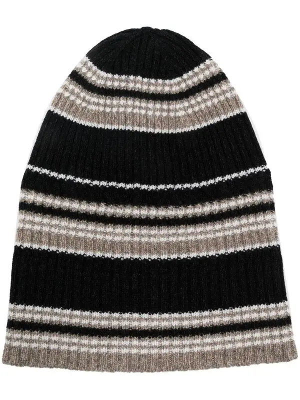 BARRIE Cashmere Striped Beanie - Black
