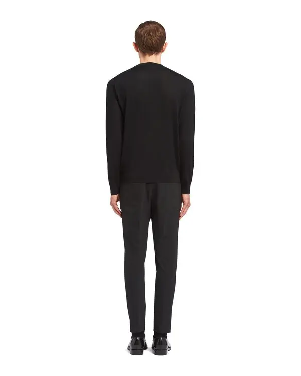 Prada Superfine Wool Crew-neck Sweater - Black