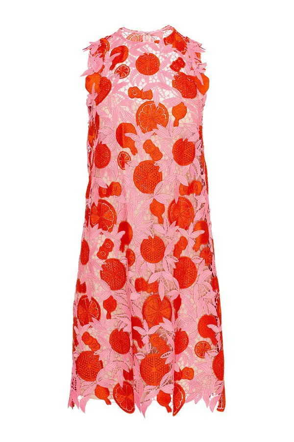 Lela Rose Fruit Guipure Lace Tunic Dress In Pink - 65% Off | Editorialist