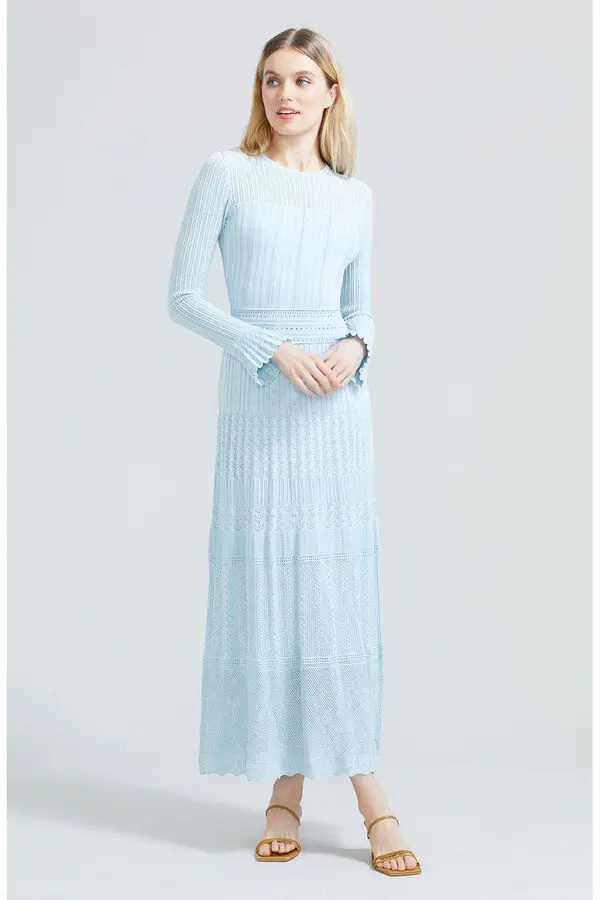 Lela Rose Pointelle Knit Long Sleeve Midi Dress In Blue / Denim - 75% Off |  Editorialist